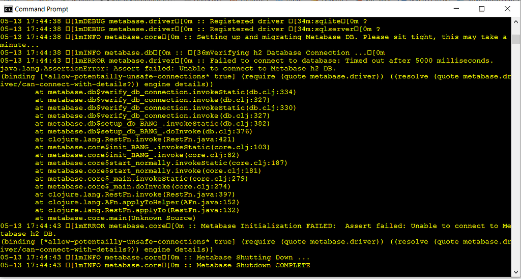 Unable to connect to Metabase h2 DB - Metabase Discussion