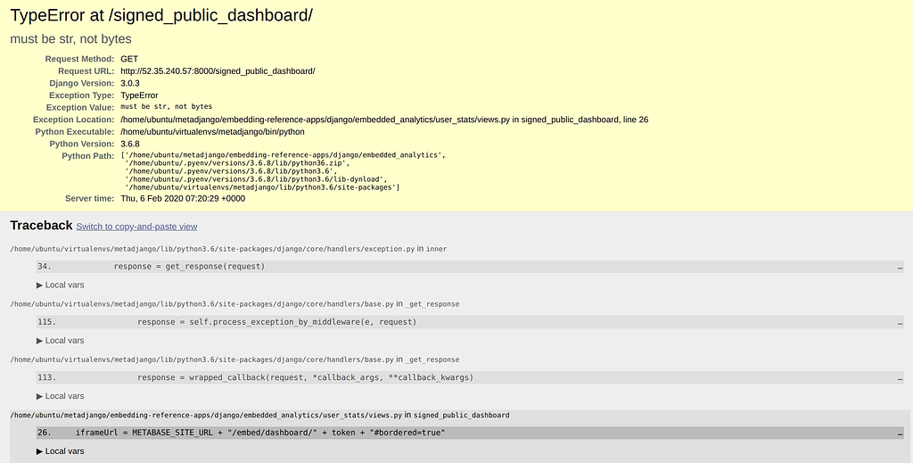 [SOLVED] Metabase embedded Django Reference app not working? - Get Help - Metabase Discussion