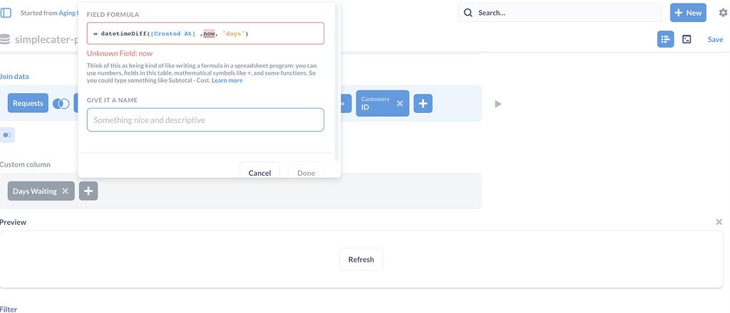 Now Function Is Not Recognized On Custom Column Bug Reports Metabase Discussion 9823