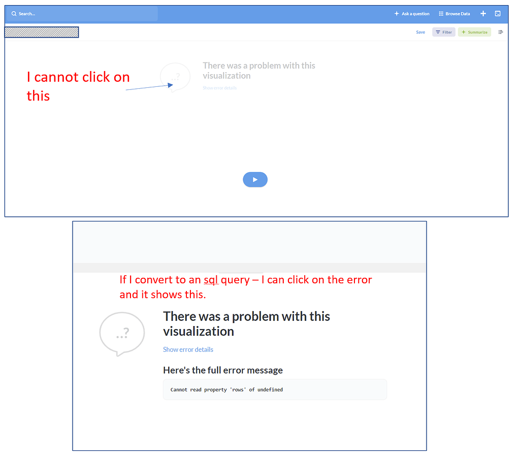 'There was a problem with this visualization' - 'Cannot read property 'rows' of undefined' - Get ...