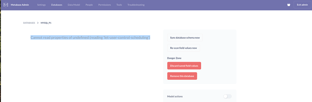 Cannot read properties of undefined (reading 'let-user-control-scheduling') - Metabase Discussion