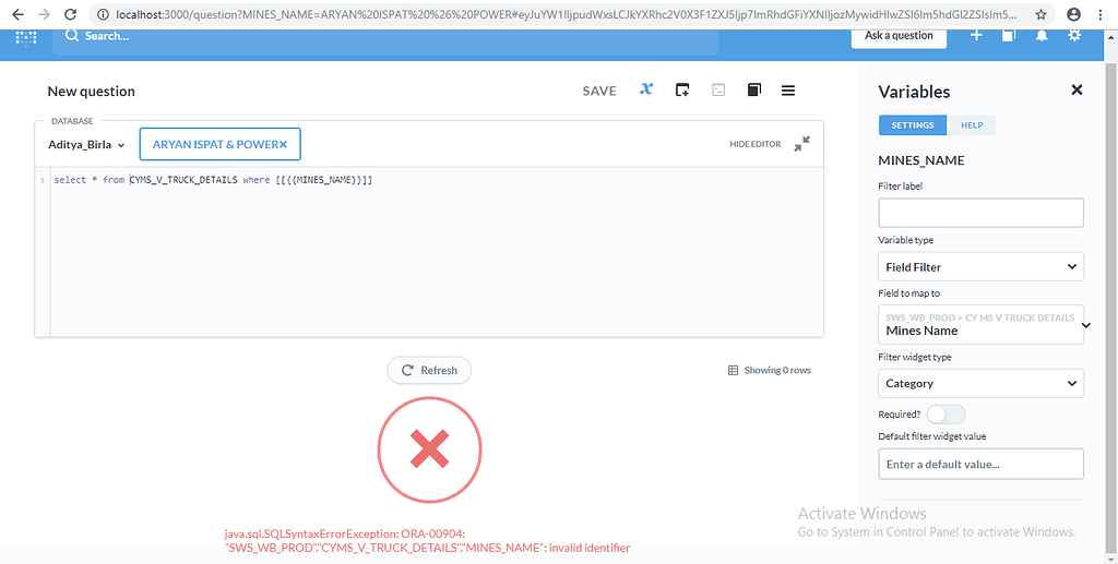 Filter not working with oracle database - Get Help - Metabase Discussion