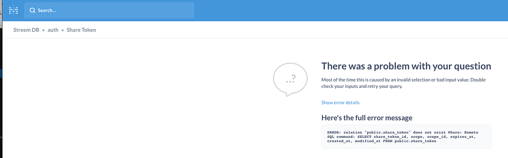 Schema not being used in simple query, Error Screen - Bug reports ...