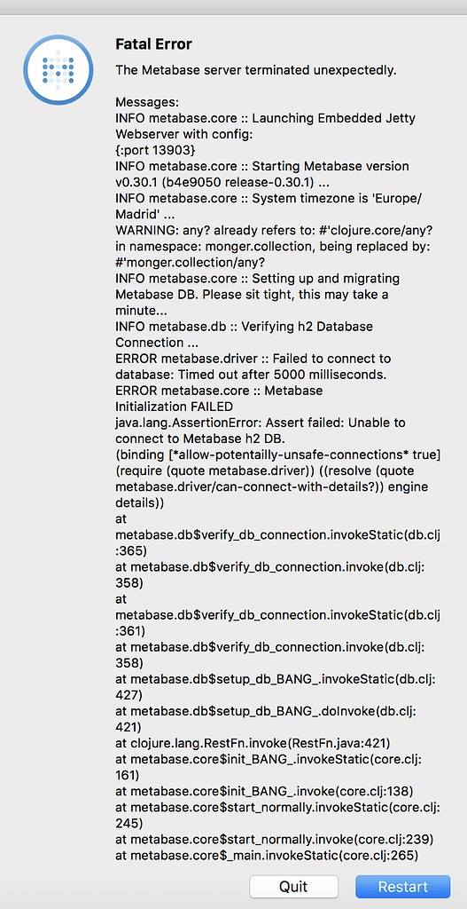 Weird error after restarting - Get Help - Metabase Discussion