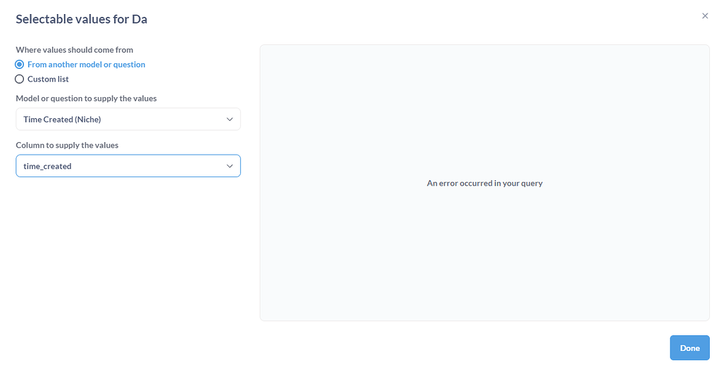 Not able to select a model or question to supply values to Variable in custom SQL question - Bug ...