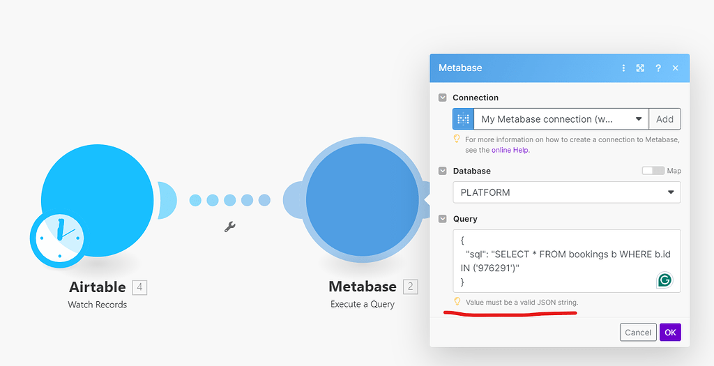 Query in valid json format - Metabase Discussion