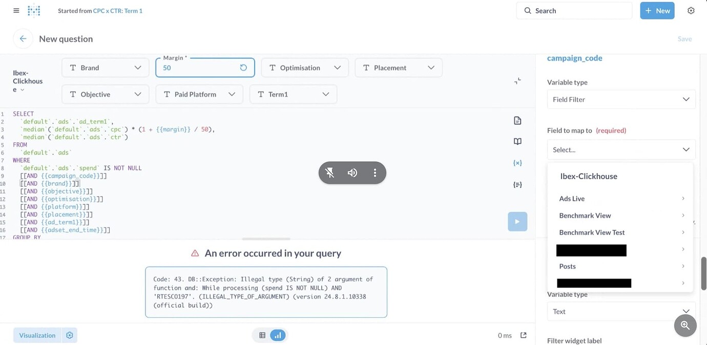 Field Filter (SQL) Field to Map to not showing the right table - Metabase Discussion