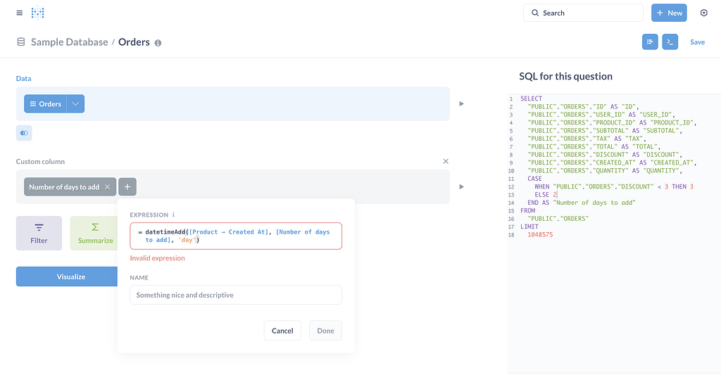 Why am I not able to add a variable amount of time to a datetime column in a custom expression ...